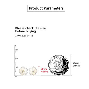 CZ Shell Pearl Flower Stud Earrings for Women Girls S925 Sterling Silver Hypoallergenic Crystal Cute Small Floral Statement Cartilage Tragus Post Pin Fashion Birthday Christmas Jewelry