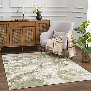 BoutiqueRugs Liverpool Modern Abstract Large Area Rug - Contemporary Marble Print Rug for Living Room - Cream, Green - 7'10" x 10' (8x10 Area Rug)
