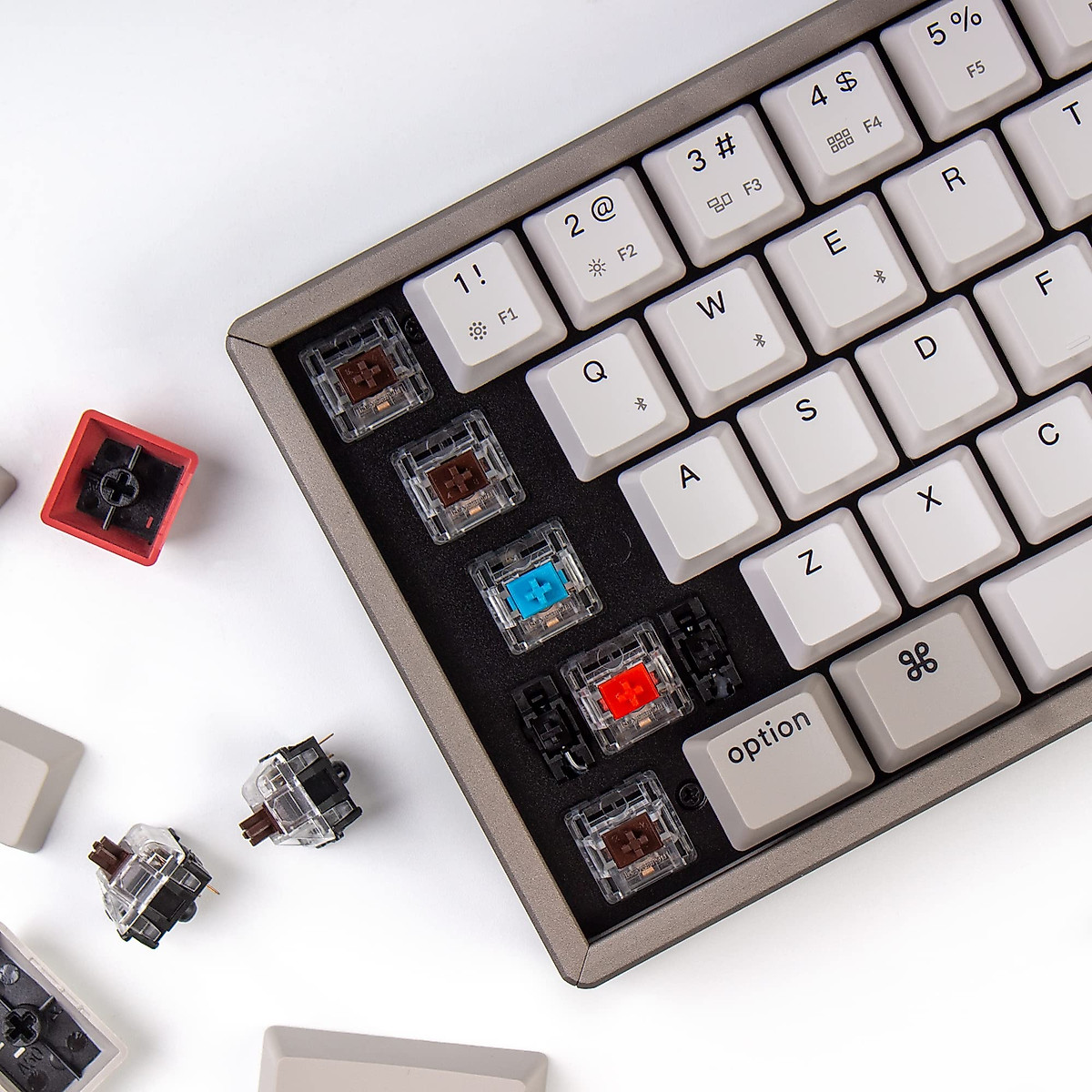 Keychron K6 68-Keys Hot-Swappable Wireless Mechanical Keyboard for Mac, 65% Compact, Bluetooth, Aluminum Frame, Wired Gaming Keyboard for Windows Non-Backlit with Keychron Red Switch