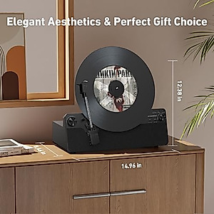 Vertical Automatic Record Player Bluetooth, MYKESONIC Belt Drive Vinyl Turntable, Magnetic AT-3600L Cartridge, Bluetooth in & Out, Hi-Fi Stereo Speakers, Aux in Headphone, RCA Out, Anti-Resonance