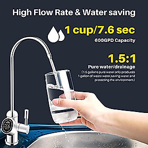 ICEPURE Tankless Reverse Osmosis System, 600 GPD Under Sink RO Water Filtration System, Smart Faucet, TDS Reduction, 1.5:1 Pure to Drain, UTR400A TDS Reduction, Remove 99.99% PFAS&PFOA&PFOS, UL， White