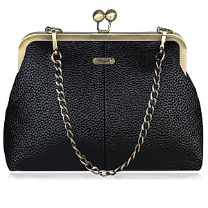 Abuyall Women Small Retro Purse Vintage Top Handle Handbag Kiss Lock Shoulder Bag Black