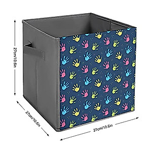 Hand Prints Pattern Storage Bin Foldable Cube Closet Organizer Square Baskets Box with Dual Handles