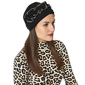 SAKUCHI Chemo Ruffle Cap for Cancer Hair Loss Women Silky Soft Bamboo Headwear Black