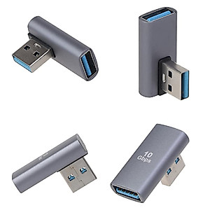 90 Degree USB Adapter (2-Pack) Left Angle USB 3.1 Male to Female Extender USB A-A Direction Converter for PC, Laptop, USB A Charger, Power Bank and More (Both Left Angle)
