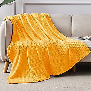 Whale Flotilla Fleece Throw Blanket for Couch with Plush Chevron Pattern, Decorative Soft Fluffy Throw Blanket for Sofa, Cozy and Lightweight, Mustard Yellow, 50x70 Inch