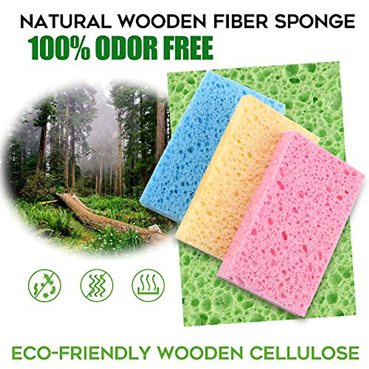 Compressed Cellulose Kitchen Sponges 12Pack，Non-Scratch Biodegradable Natural Colorful Sponge Scrub for Dishes Cleaning,Funny DIY Sponge for Kids