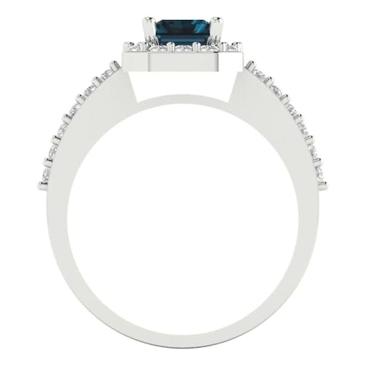 Clara Pucci 2.07 ct Emerald Cut Solitaire Halo Natural London Blue Topaz Engagement Promise Anniversary Bridal Ring 18K White Gold 3.5