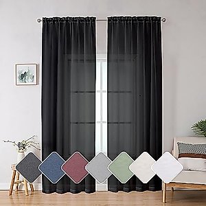 Simplebrand Black Sheer Curtains 84 Inches Long, Light Filtering Rod Pocket Solid Color Window Sheer Curtain Panels, Elegant Curtains & Drapes for Living Room, Bedroom 2 Panels (Black, 42" W x 84" L)