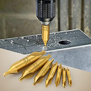 SUNJOYCO 7PCS Center Drill Bits Set, High Speed Steel 60-Degree Angle Countersink Tools for Lathe Metalworking Size 1.0 1.5 2.0 2.5 3.0 4.0 5.0, Gold