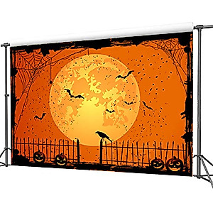 CYLYH 7x5ft Happy Halloween Orange Backdrop Halloween Eve BackdropHalloween Party Lantern Moon Bat Spider Web Graveyard Fence Photography Background Party Decorations