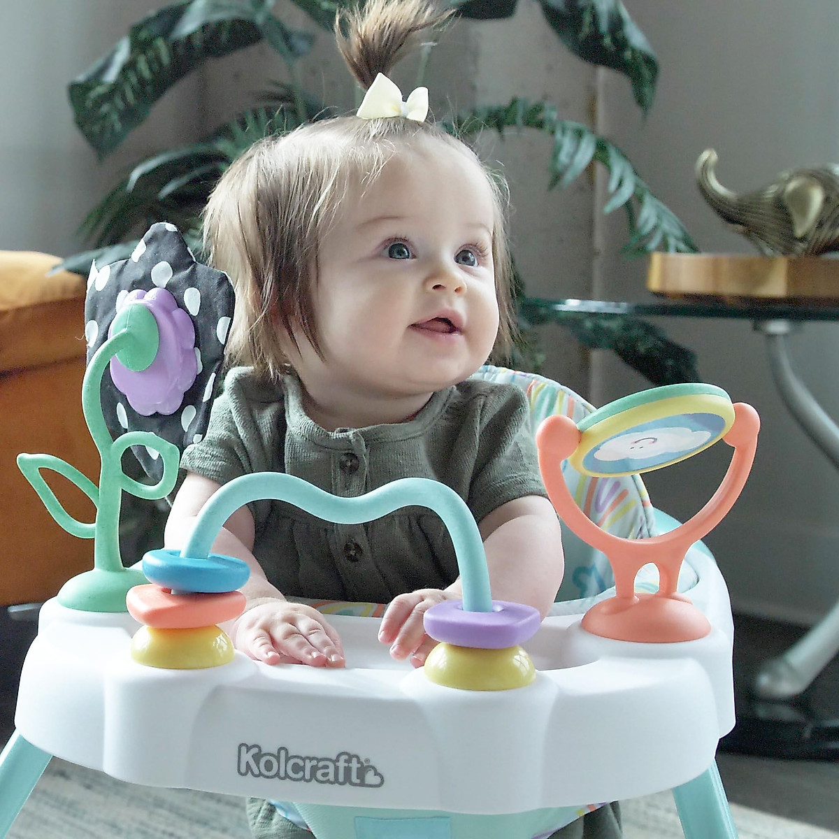 Kolcraft Tiny Steps Too 2-in-1 Infant and Baby Activity Push Walker with Steel Base, Seated or Walk-Behind with wheels for Baby Girl or Boy - Clouds and Rainbows