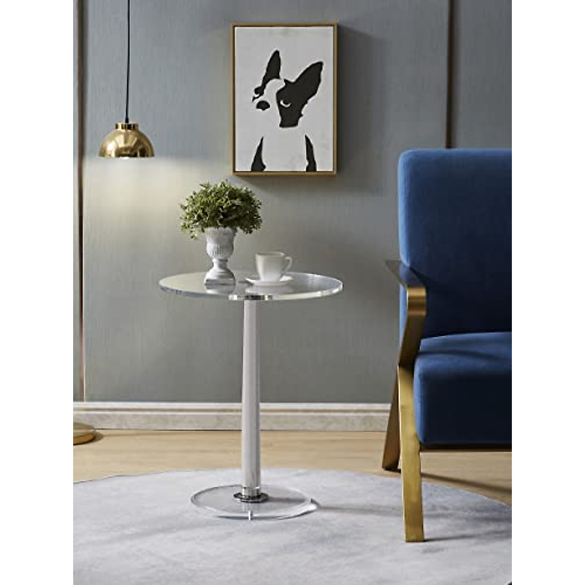 MEETLAKE Clear Acrylic Table with Cone Metal Pole (Large, Silver) …
