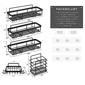 Infinite Shower Caddy, Bathroom Organizers and storage, Black Shower Shelves for bathroom accessories Shower organizer bathroom shelves Stainless Steel Wall Rack Baskets Adhesives Mounted(5 PCS)