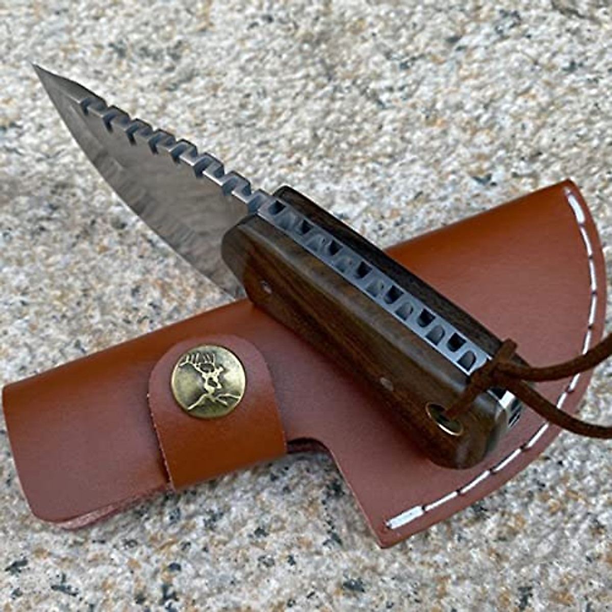 HUAAO Mini Cleaver Knife EDC Small Fixed Blade Knife with Sheath, 2.7'' 7Cr13MoV Steel Blade Wood Handle, Small Cleaver Knife, 4.9 oz
