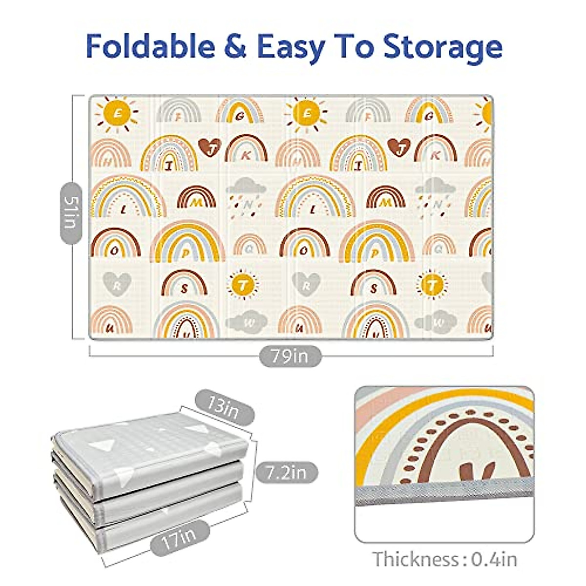 Baby Play Mat, Foldable Foam Play Mat for Floor,Waterproof Reversible Playmat for Babies and Toddlers, Infants, Kids, Edge Reinforcement Crawling Mat for Indoor Outdoor (79'' X 51'')