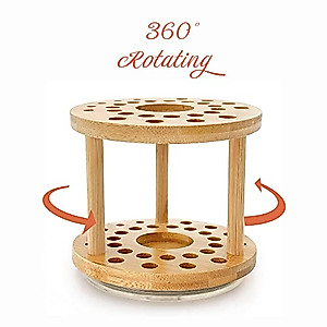Paint Brush Holder 360 Rotating Bamboo Display Drying Stand Watercolor Coloring Brush Organizer Display Stand Tray Rack with 29 Holes（1 Big Hole 23 middle Holes 5 Small Holes）