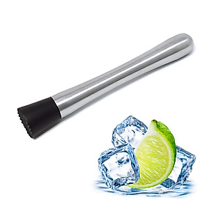 Honbay 1PCS Stainless Steel Cocktail Muddler Drink Muddler Bartender Tool Grooved Nylon Head Pestle for Bartending (8inch)