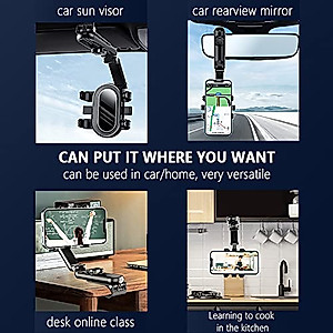 NHHC Sun Visor Car Phone Holder,[New Upgrade] Sun Visor/Rearview Mirror/Desk/Kitchen Universal Multifunctional 360° Rotatable and Retractable Car Phone Mount with Adjustable Arm for All Smartphones
