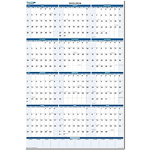 PlanetSafe Calendars Vertical Sky Blue July 2023 to June 2024 Fiscal/Academic Year 12 Month Wall Calendar 36 x 24- Large Dry & Wet Erasable with Next Year Planner -Great for Office & Projects