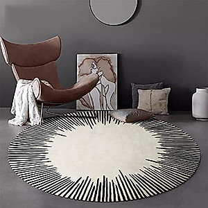 Distressed Contemporay Round Area Rug for Living Room Cream Black Nursery Bedroom Playroom Carpet Circle Dining Kitchen Runner Rug Premium Durable Laundry Room Bathroom Mat Large Indoor Rug 63in