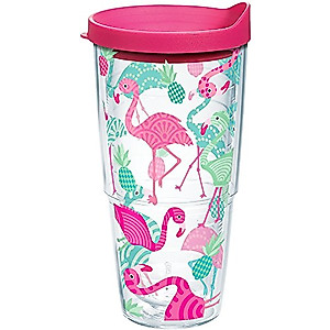 Tervis Flamingo Pattern Made in USA Double Walled Insulated Tumbler Travel Cup Keeps Drinks Cold & Hot, 24oz, Classic