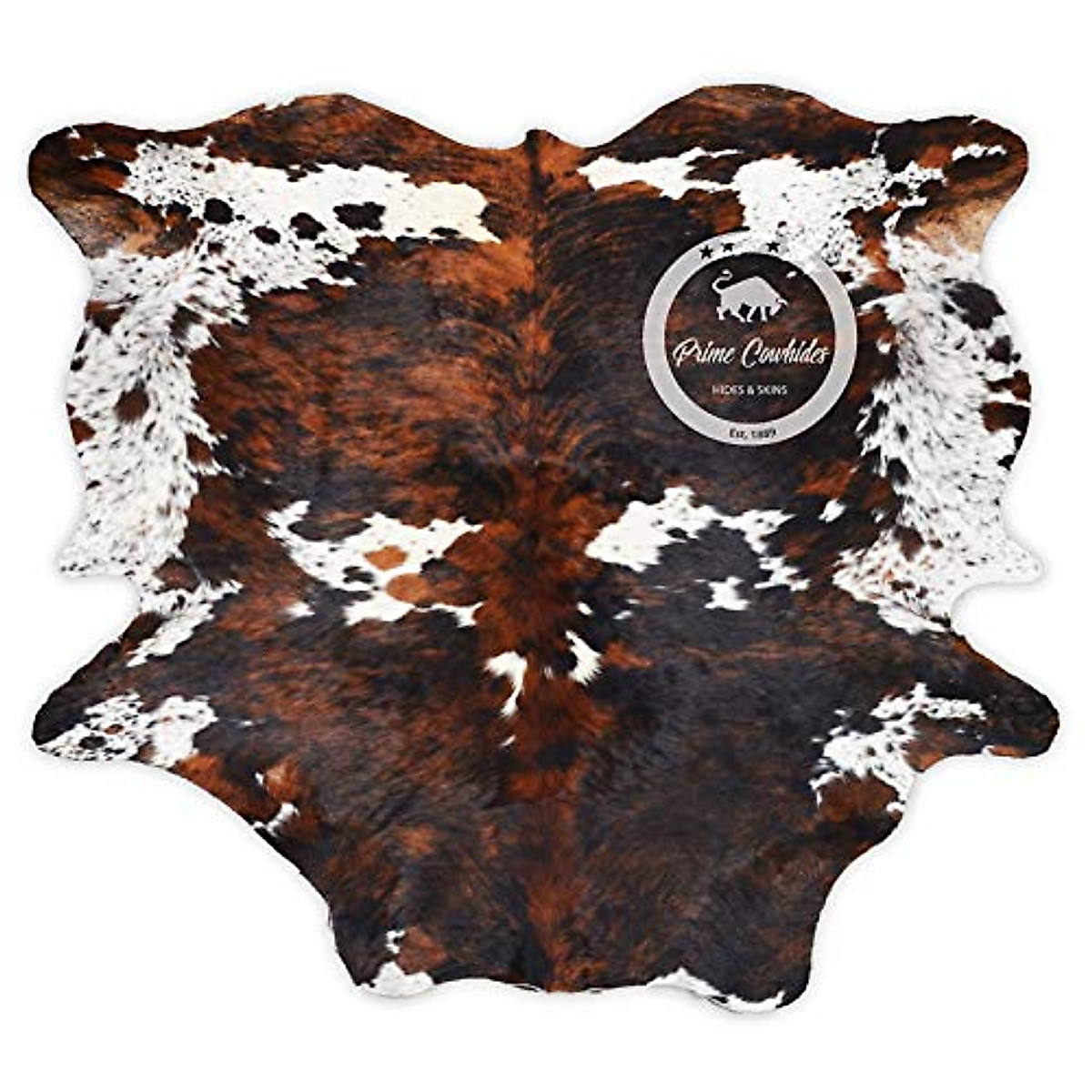Cowhide Rug Tricolor Genuine Hair on Hide Size: X-Large (6ft x 7,5ft) (180cm x 225cm)