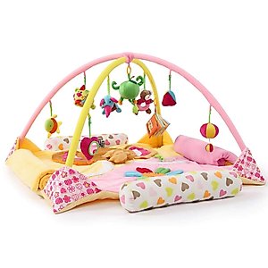 KUANDARM Elephants Pattern Baby Gym Activity Play Mat Fitness Frame with Pendant Toys Infants Activity Centre Newborn Gift, Pink