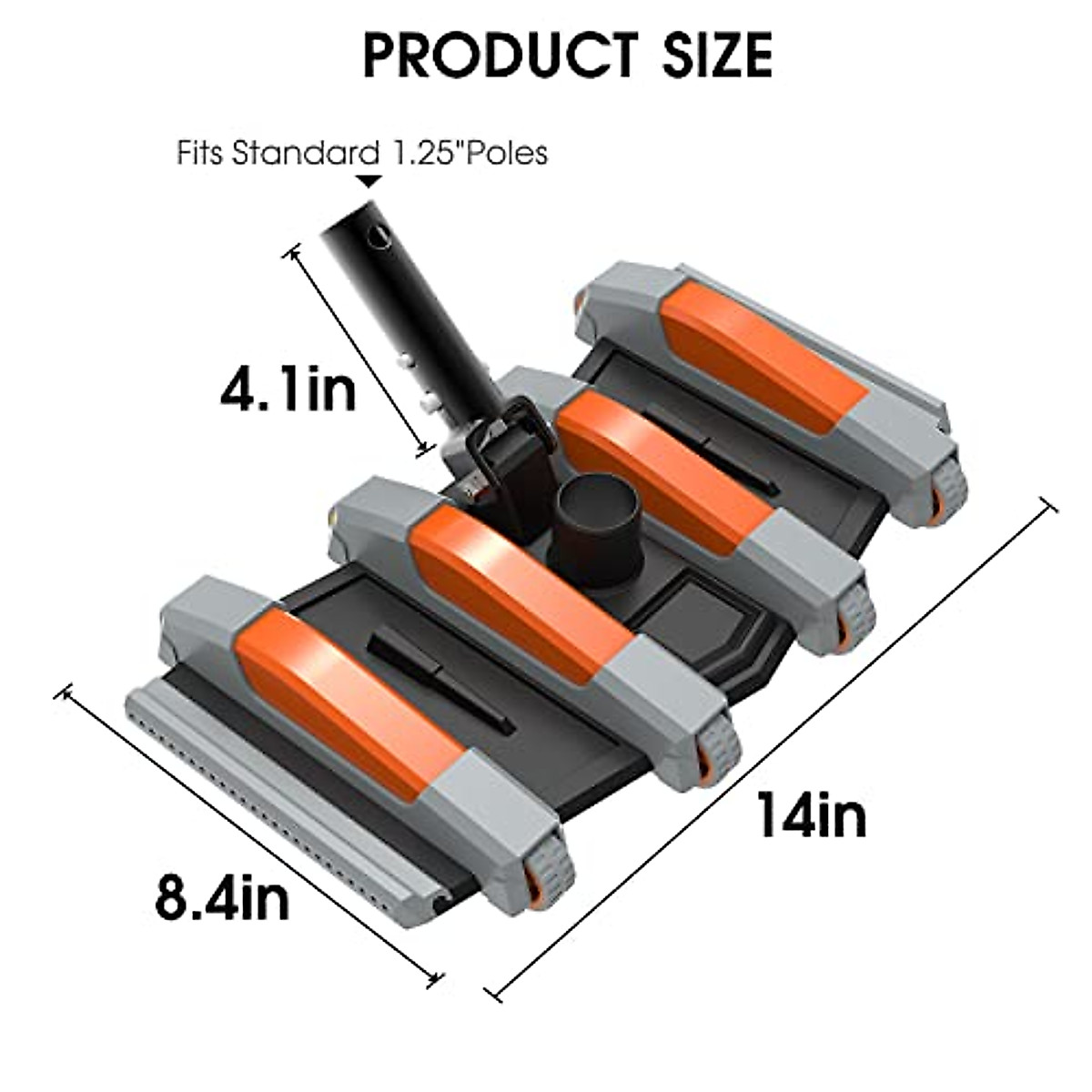 TidyMister Pool Vacuum Head with Non-Slip Wheels, Aluminum Handle and Stainless Steel Pin, Professional Weighted Flexible Vacuum Head for Inground Pools and Above Ground Pools