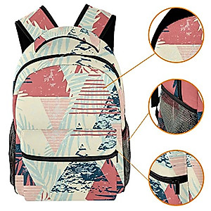 VBFOFBV Unisex Adult Backpack with for Travel Work, Triangle Stripes Tropical Leaves Modern
