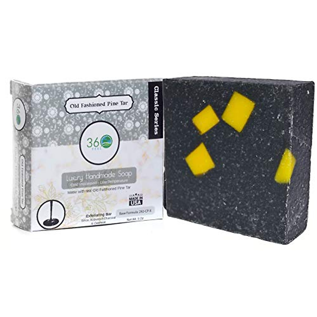 360Feel Old fashioned Pine Tar Soap exfoliant Handmade Man Soap - Made with real Tar and honey, Masculine fragrance