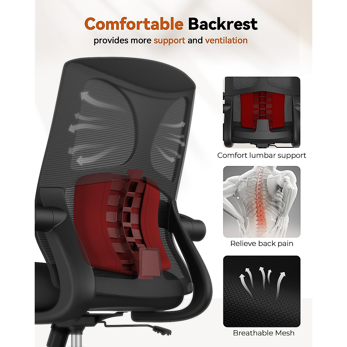 CAPOT Ergonomic Office Chair 350lbs Capacity - 3.9-inche Cushion and Tall Back Computer Desk Chair Breathable Mesh - Comfortable Swivel Office Chair with Adjustable Lumbar Support