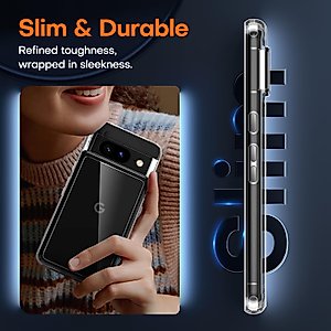 TAURI [5 in 1 Designed for Google Pixel 8 Case Clear, [Not Yellowing] with 2 Tempered Glass Screen Protector + 2 Camera Lens Protector, [Military Grade Drop Protection] Slim for Pixel 8 Phone Case