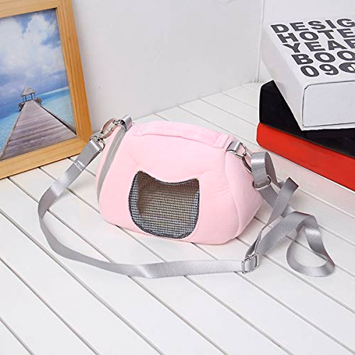 Wontee Hamster Carrier Bag Portable Outdoor Travel Handbag with Adjustable Single Shoulder Strap for Hamster Small Pets (Pink)