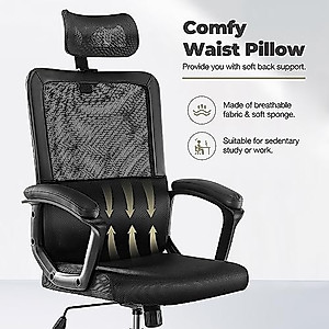 JHK Home Office Desk Chair, Ergonomic Office Chair with Adjustable Headrest and Soft PU Armrest, Swivel Rolling Chair Mesh Reclining Computer Chair with Lumbar Support and Tilt Function, Black