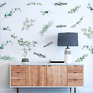 Zonon 32 Pcs Green Leaves Wall Stickers Boho Eucalyptus Leaf Wall Decals Modern Leaves Wall Decals Sage Green Wallpaper Botanical Plant Leaf Wall Decoration for Nursery Bedroom Living Room Decor