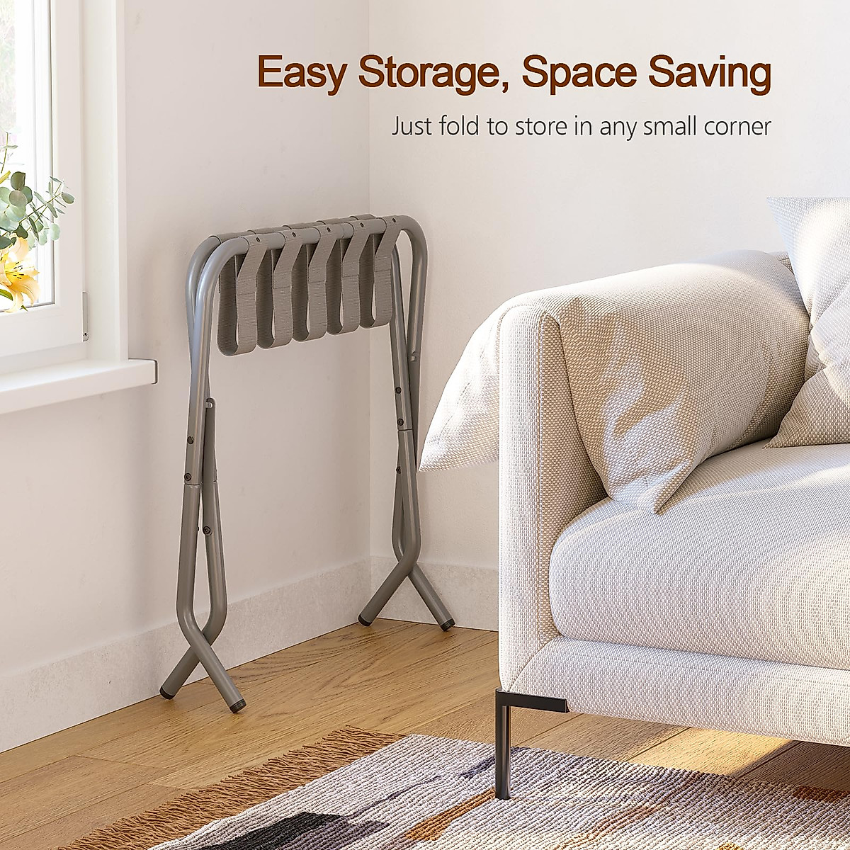 AMHANCIBLE Luggage Rack, Foldable Suitcase Stands Set of 2, Metal Luggage Holder for Guest Room, Bedroom, Hotel, Holds up to 110 lb, Easy Assemble, Grey,HLR01GY