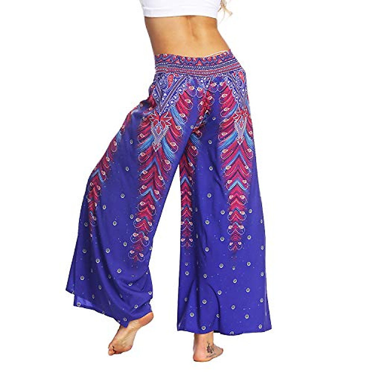 Lu's Chic Women's Boho Yoga Pants Palazzo Slit Pants Wide Leg Dance Indian Loose Bohemian Pants Style3 Small-Medium