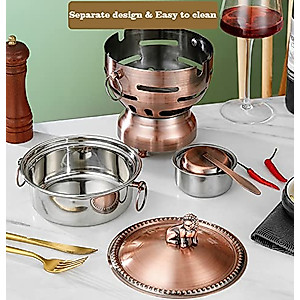 304 Stainless Steel Stockpot Shabu Shabu Hot Pot Set Retro Separation Alcohol Hotpot Chafing Dishes Single Serving Pot with Heatproof Handle, 1L / Copper