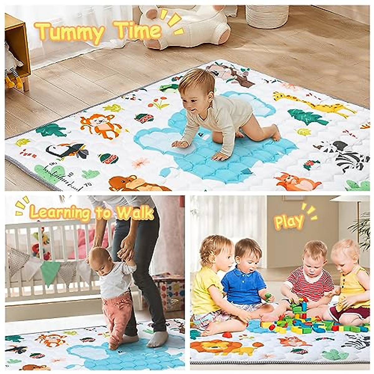 Funsland Baby Play Mat for Floor - 50x50 Kids Foldable Playmat for Babies and Toddlers