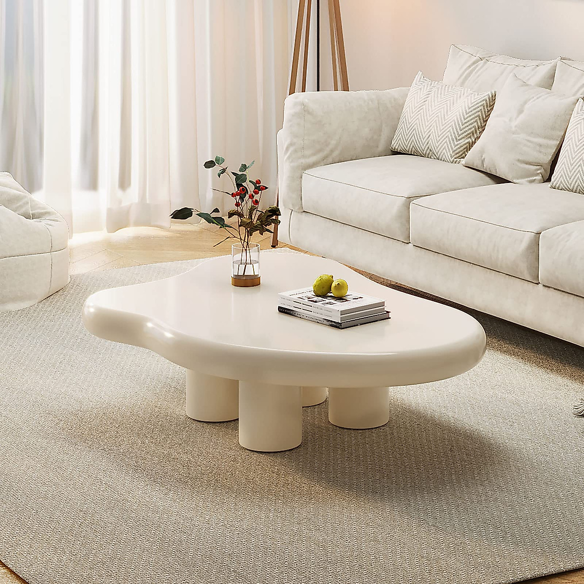 Guyii Cloud Coffee Table, Cute White Modern Tea Table, Irregular Indoor End Table for Living Room, Free Shape with 4 Legs, 41.02 Inches