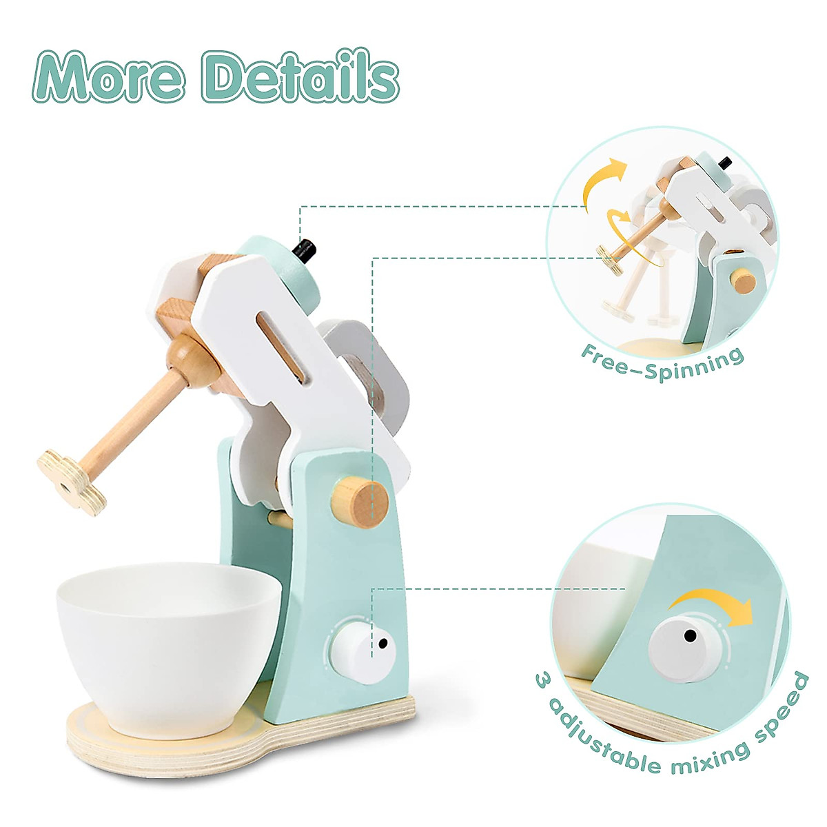 Play Kitchen Accessories, Frogprin Wooden Toy Mixer Set, Pretend Play Food Sets for Kids Kitchen - includes Extra Egg, Rolling Pin, Cookies, Sugar, Flour