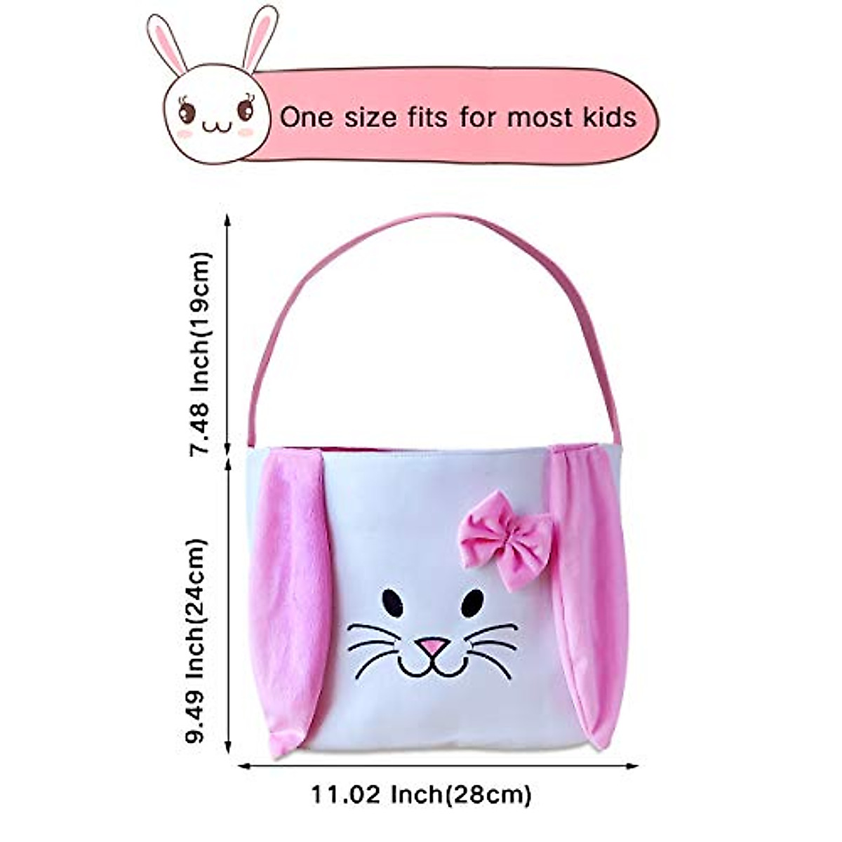Poptrend Easter Basket Bags,Bunny Easter Bucket，Easter Eggs/Gift Baskets for Kids,Bunny Tote Bag Bucket for Easter Eggs,Toys, Candy,Gifts (Pink)