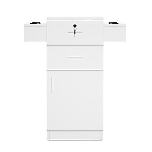 Paddie Locking Salon Storage Cabinet for Hair Stylist, Barber Salon Station Styling Station Equipment with 6 Hair Dryer Holder, 2 Drawers for Beauty Spa Barber Shop(White)