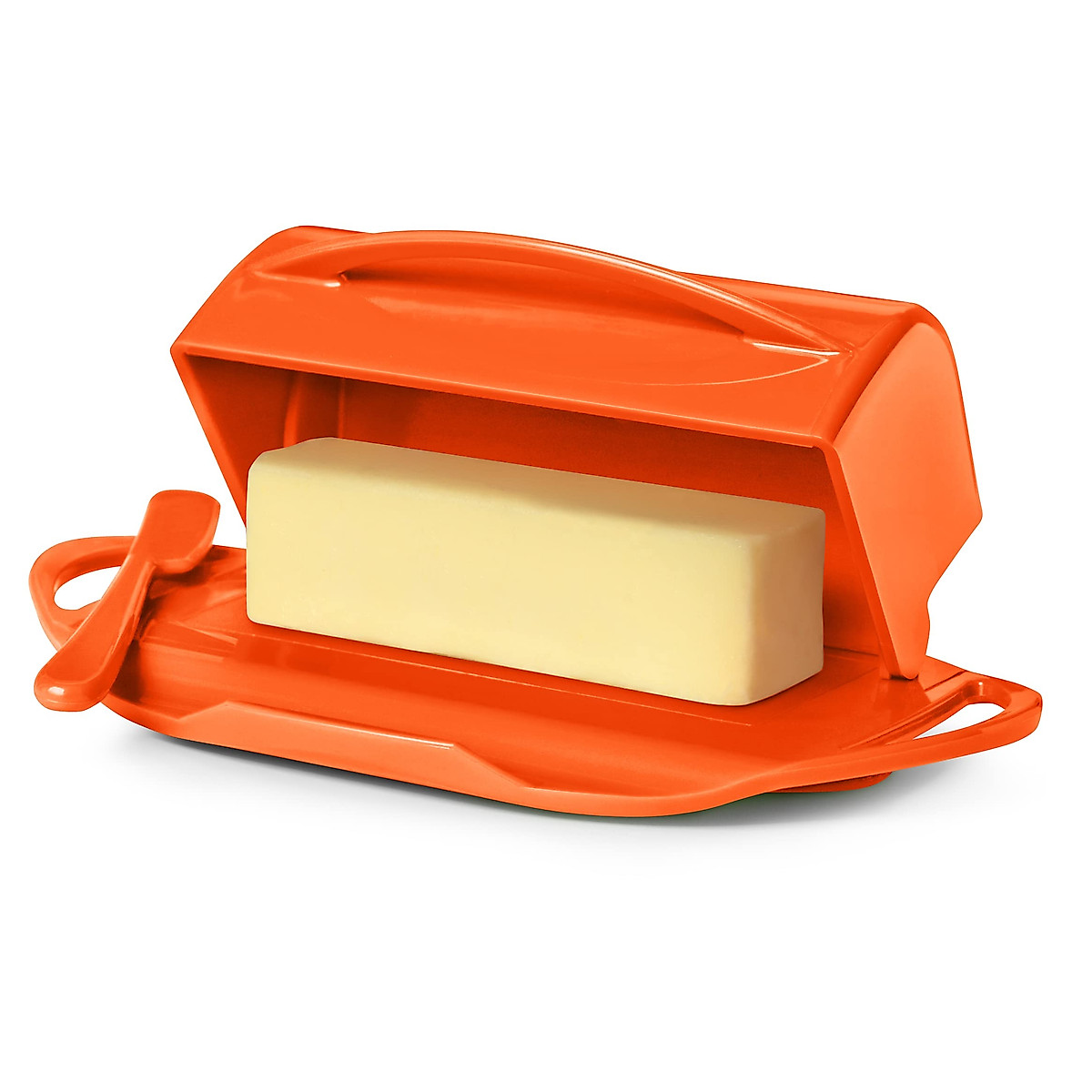 Butterie Flip-Top Butter Dish and Toaster Tongs Bundle (Orange)