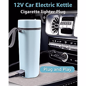 Car Kettle Water Boiler 12V – Portable Electric Kettle Heater Cup for Car – 350ML Stainless Steel Travel Kettle Electric Small Auto Shut-off for Car Camping, Road Trip, Blue
