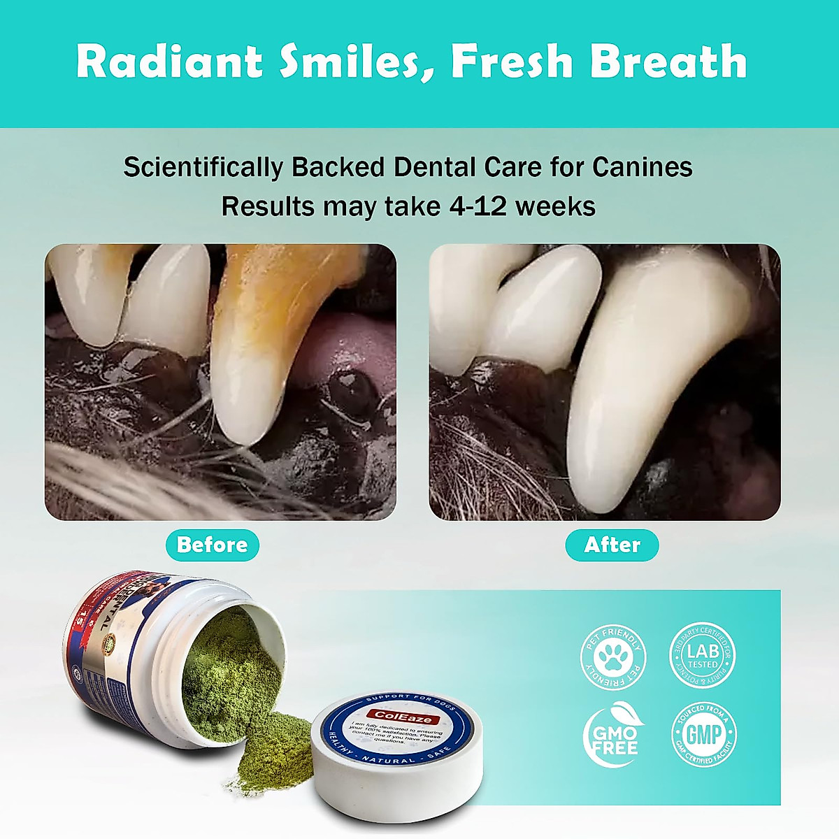 ColEaze Dog Teeth Cleaning Powder-Dog Dental Care and Bad Breath Treatment, Plaque Removal Herbal Dental Powder for Healthy Teeth & Gums for All Dogs