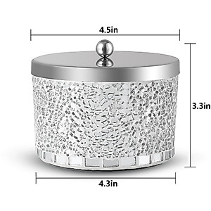 Bathroom Jars q tip holder, Mosaic Glass Cotton Swab Holder, Cosmetics Makeup Accessories Storage for Makeup Sponge Bath Salts Storage Christmas Birthday, Silver