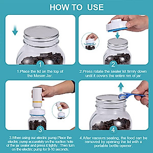 Electric Mason Jar Vacuum Sealer Kit for Wide Mouth & Regular Mouth Mason Jars Food Vacuum Sealer Food Jar Protector Vacuum Seal with FoodSaver Vacuum Canning Sealer Machine Attachment, Rechargeable Automatic Food Vacuum Sealer with 8pcs Canning Lids Set