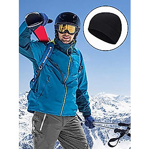 SATINIOR 4 Pieces Skull Caps for Men Women Fleece Winter Hat Warm Soft Polar Beanie Hat Thick Windproof(Black, Camouflage, Navy Blue, Grey, Large)